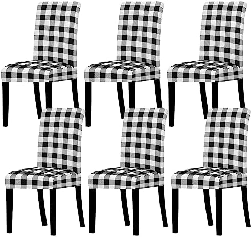 Amazon.com: Whaline Buffalo Check Chair Covers White Black Plaid Dining ...