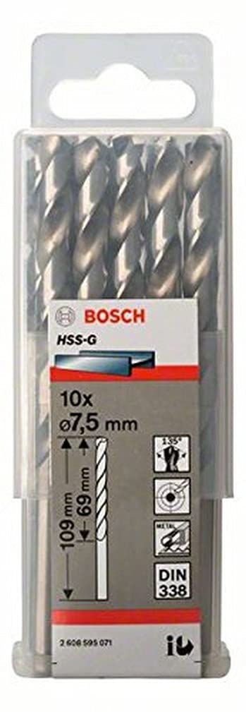 Bosch 2608595071 Metal Drill Bits HSS, G Drill Bit 7.5 mm, 10 in 1 Pack ...