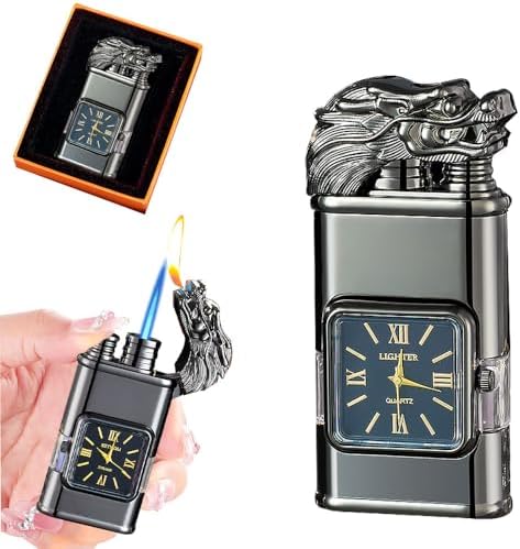 Vmxlso Lighter with Clock, Gas Refillable, Windproof Jet Lighter ...