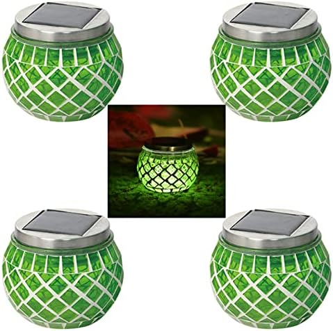 YDJoo 4 Pack Solar Mosaic Jar Lights Crystal Glass Globe Ball Light ...