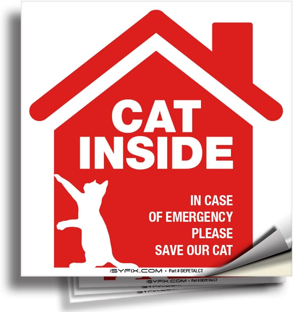Amazon.com: Cat Inside Sticker - 4 Pack - 4x5 inches - Cat Alert Safety ...