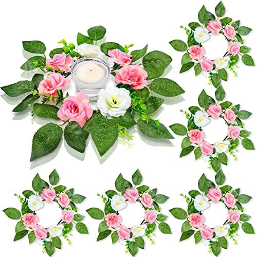 Amazon.com: 4 Inch Center Artificial Rose Candle Wreath Silk Flower ...