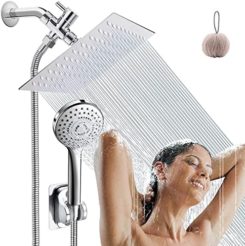 Shower Head, 8'' High Pressure Rainfall Stainless Steel Shower Head / 5 Settings Handheld Shower ...
