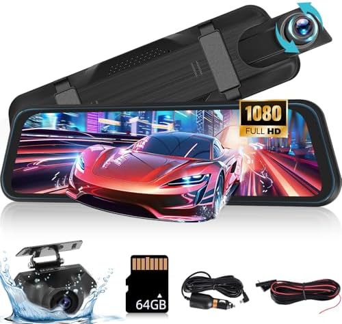 Amazon.com: NHOPEEW 9.66 inch Mirror Dash Cam Front and Rear 1080P FHD ...