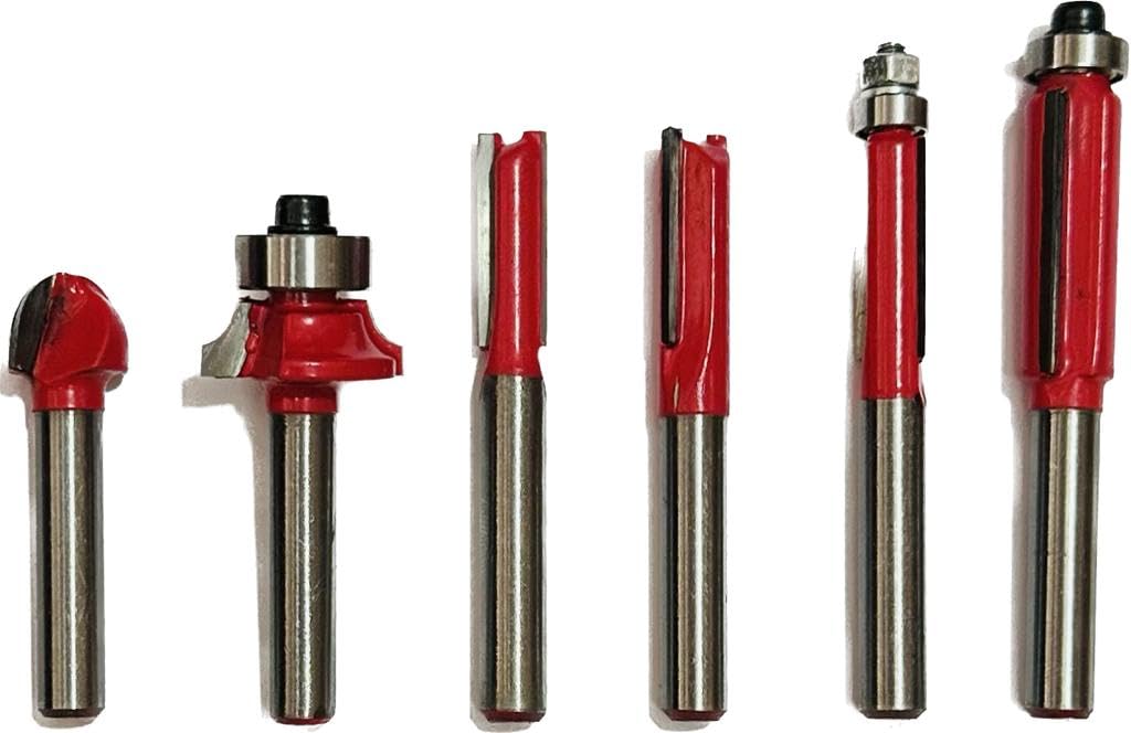 JB 6 Pieces Steel Trimmer Router Bit Set for Wood Working Shank Size 6 ...