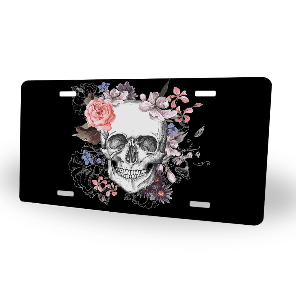 Amazon.com: HOSNYE License Plate Skull and Flowers Front License Plate ...
