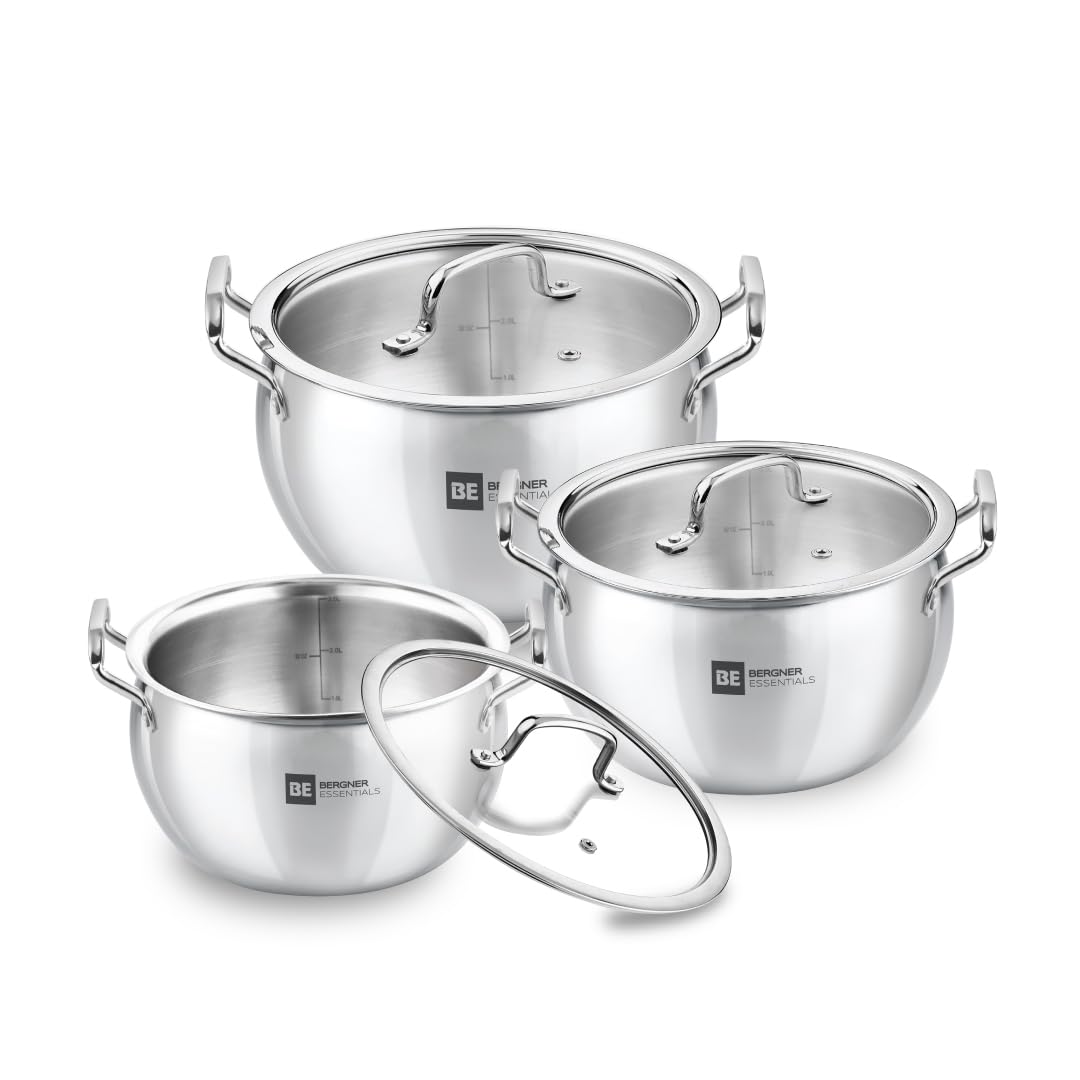 Buy Bergner BE Essentials TriPly Stainless Steel 3 Pcs Rice Handi Set ...