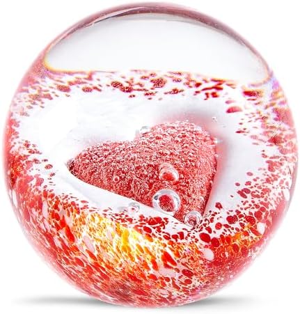 Amazon.com: Hand Blown Glass Red Heart Paperweight ball for Birthday ...