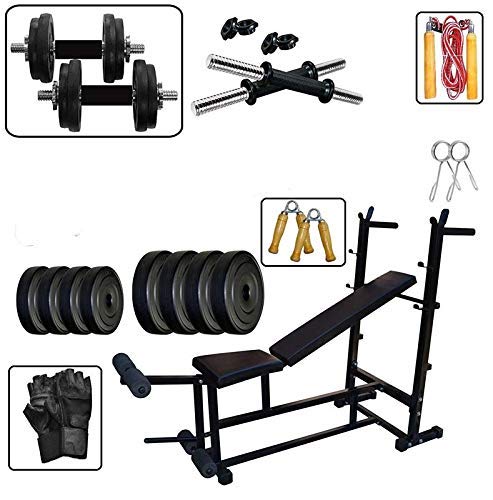 JGS Home Gym Equipment Combo 6 in 1 Gym Bench with 85 kg Rubber Plates ...