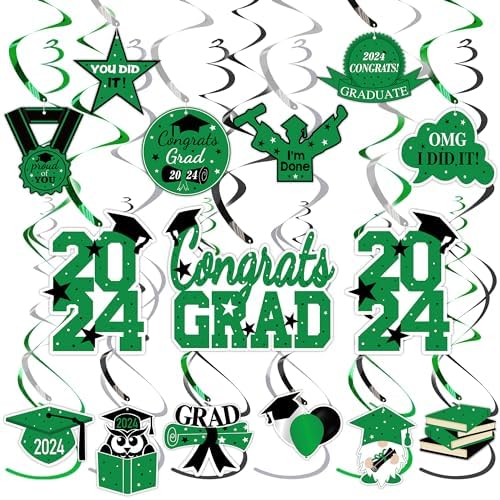 Amazon.com: Green Graduation Party Decoration Class of Banner Glitter ...