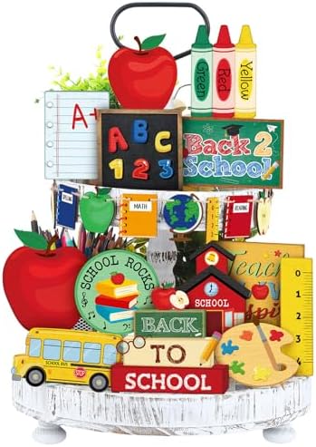 Amazon.com: Whaline Back to School Wooden Table Decor Retro Apple Wood ...