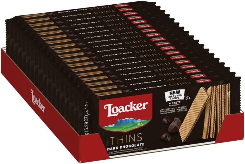 Loacker - Thins Fondente Dark Noir - Biscotti Wafer, Cialde al Cacao ...