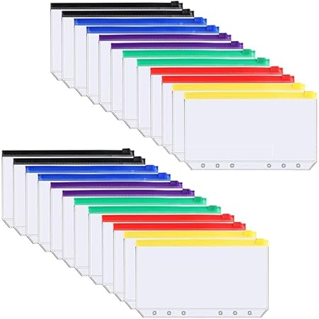 24 Pcs Pochettes Classeur A6 Taille Pochette Zip 6 Trous Pochette ...