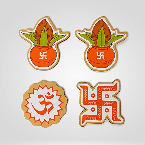 Buy Wood Gully - Wooden Shubh Labh Kalash Sticker, Om and Swastik Combo ...