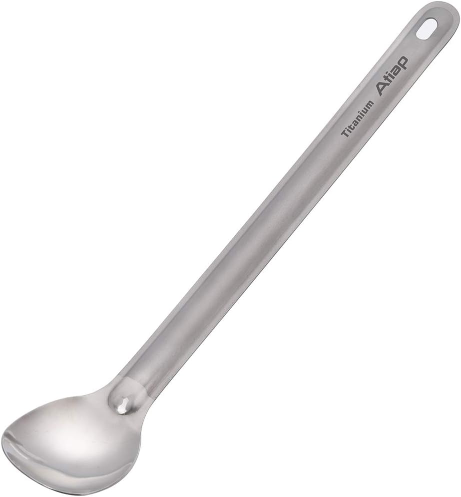 Amazon.com: ATiAP Titanium spoon long handle polished end backpacking ...