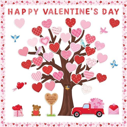 Amazon.com: Whaline 108Pcs Valentine's Day Heart Tree Bulletin Board ...