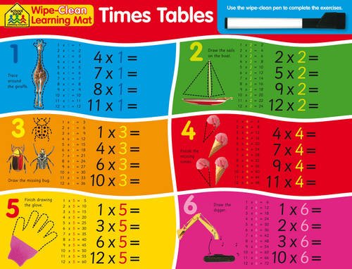 School Zone Wipe Clean Learning Mats: Times Tables: 9781743521274 ...