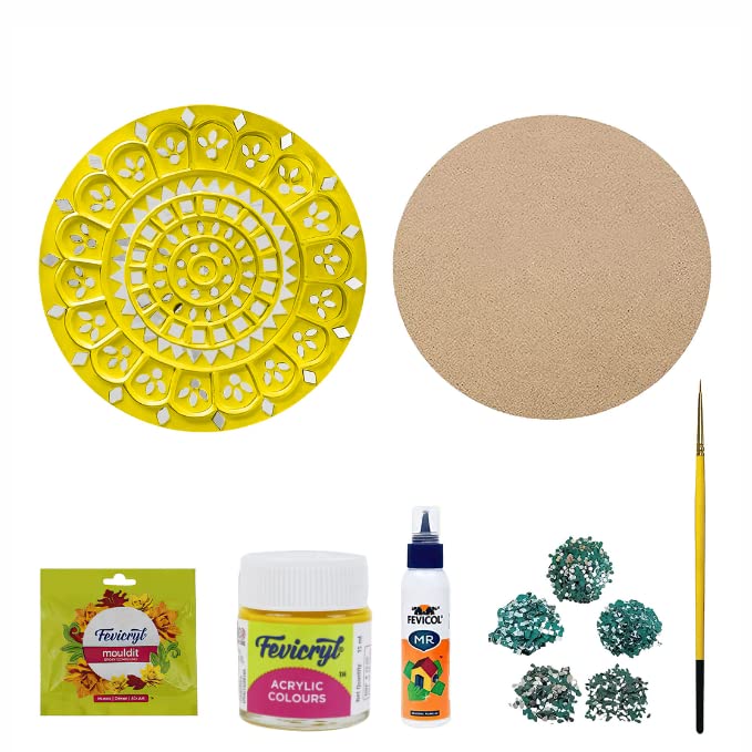 Decordial Yellow lippan Art Materials kit with 8" Round MDF DIY kit (1 ...