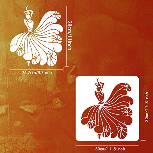 FINGERINSPIRE Fan Dancer Painting Stencil 30x30cm Skirt Flying Dancer ...