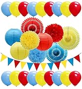 Amazon.com: Meiduo Blue Party Decorations Hanging Paper Fans Pom Poms ...