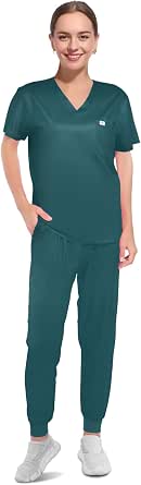 Amazon.com: UnionMed Tech Scrubs for Women Scrubs Set - Stretch V-Neck ...