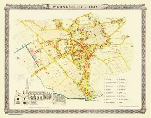 Old Map of Wednesbury 1846: Colour Town Plan of Wednesbury in the Black ...