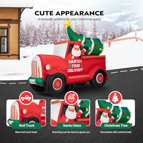 Snapklik.com : VIVOHOME 7.5ft Long Christmas Inflatable Santa On Red Truck