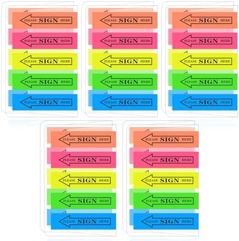 Amazon.com : 500pcs/5 Pack Sign Here Tabs Post It Flags, Fluorescent ...