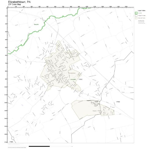 Amazon.com : ZIP Code Wall Map of Elizabethtown, PA ZIP Code Map ...