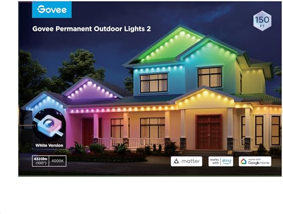 Govee Permanent Outdoor Lights 2, 150ft RGBIC Outdoor Lights with 108 ...
