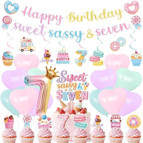 Amazon.com: VorkiVecKi 7th Birthday Party Decorations - 40 Pcs Donut ...