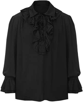 Amazon.com: Bbalizko Mens Ruffle Vampire Pirate Shirt Costume ...