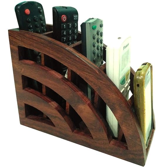 A-R Crafts Wooden Remote Control Holder, Curved Design TV Remote Stand ...