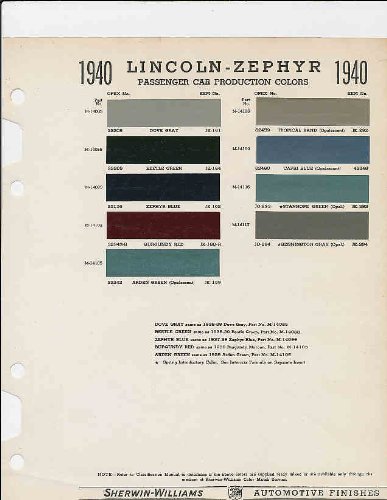 1940 Lincoln Zephyr Color Paint Chip Page: Lincoln: Amazon.com: Books