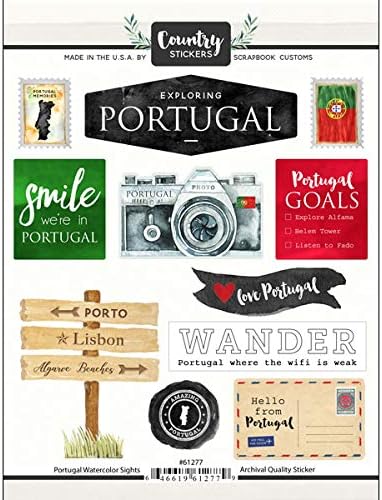 Amazon.com: Scrapbook Customs 61277 Portugal Watercolor Sights Stickers ...