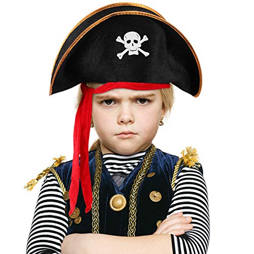 2 Pieces Pirate Hat Skull Print Pirate Captain Costume Cap Black Outfit ...