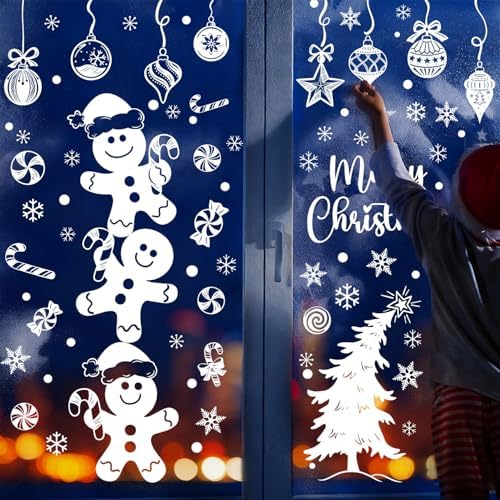 Amazon.com: 158pcs Christmas Gingerbread Window Clings, Snowflakes ...