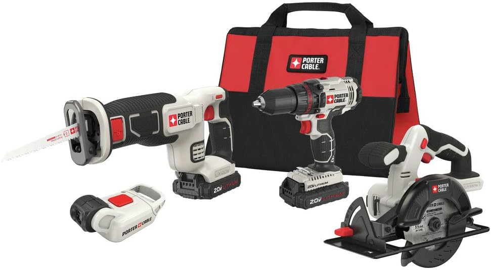 PORTER-CABLE 20V MAX Power Tool Combo Kit, 4-Tool Cordless Power Tool ...