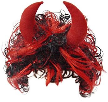 Amazon.com: SeasonsTrading Red & Black Devil Wig with Horns - Halloween ...