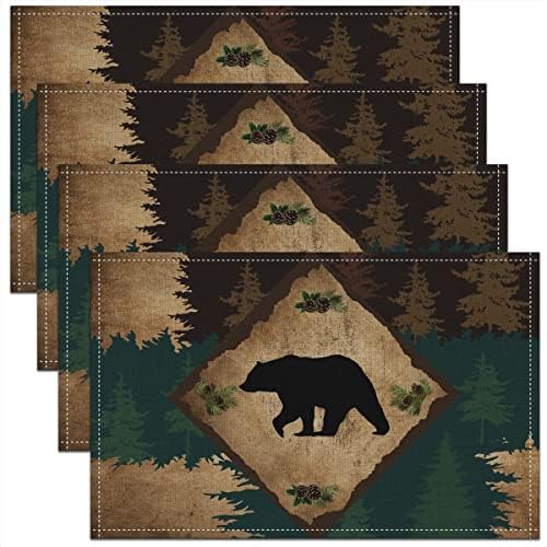Amazon.com: Lodge Cabin Placemats 12x18 Inch Set of 4 Wild Bear Retro ...
