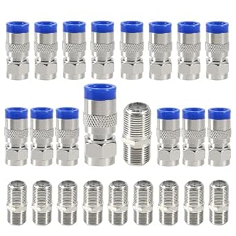 ALAMSCN 15PCS RG6 F Type Compression Connector + 10PCS F-Type Coaxial ...