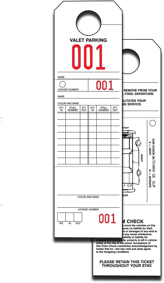 Amazon.com: FrontDesk Supply Blank Hotel Parking Valet Tag with Claim ...