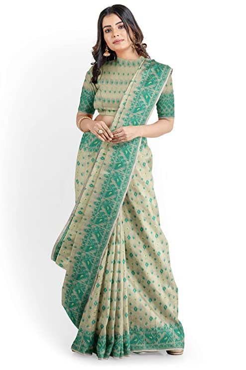OISHANI SAREE GHOR Women's Traditional Bengal Cotton Silk Jamdani Saree ...