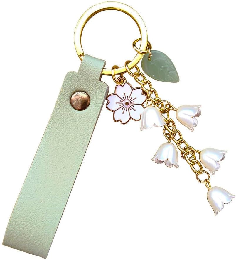 Meimimix Lily of the valley Flower Leaf Charms Keychain Leather Chains ...