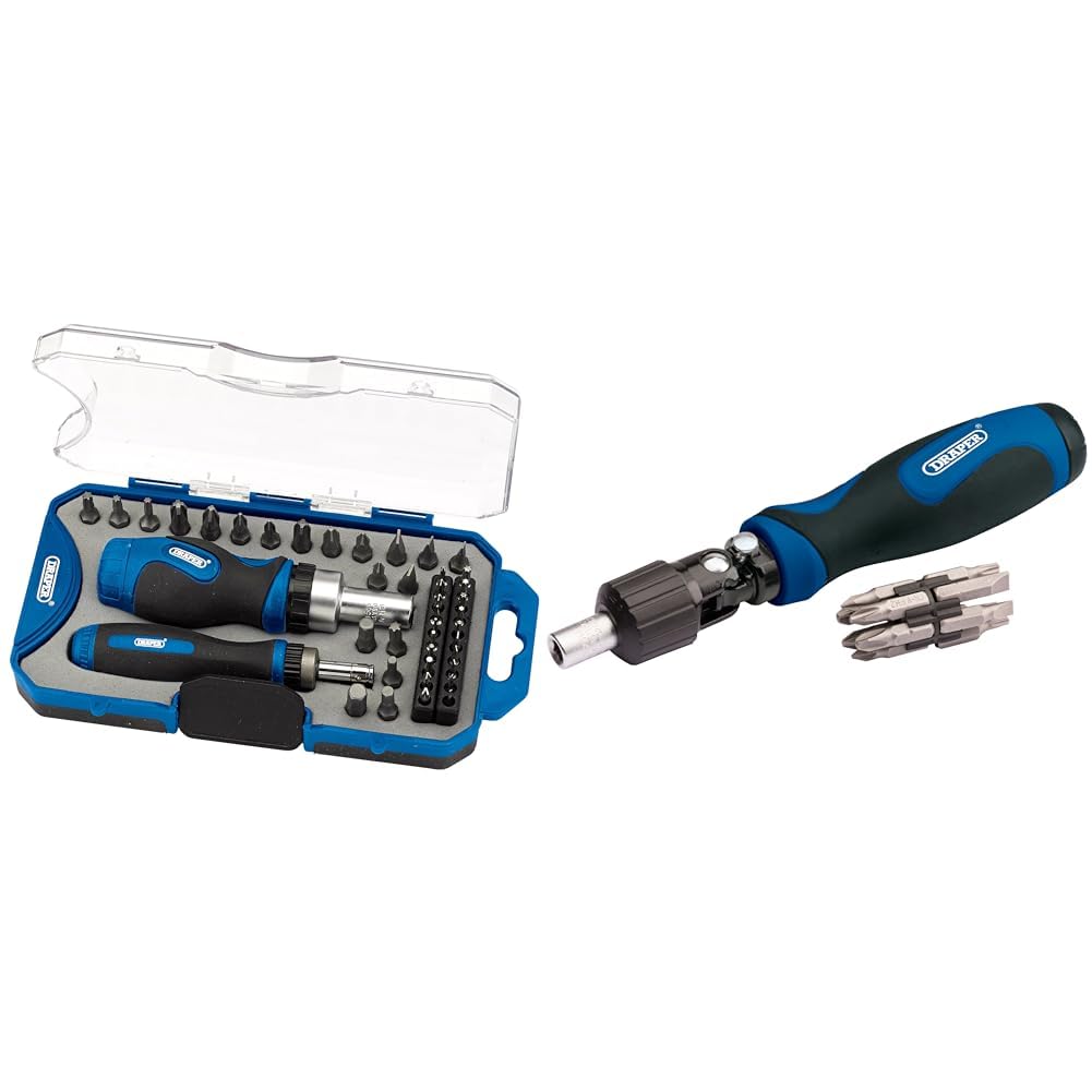 Draper 46479 Ratchet Screwdriver and Bit 42 Piece Set, Blue & 38124 ...