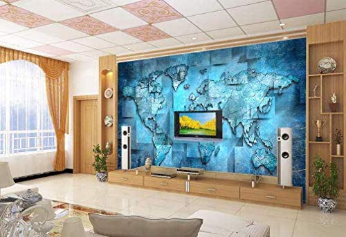 Amazon.com: Murwall Map Wallpaper Navy Blue Political World Map Wall ...