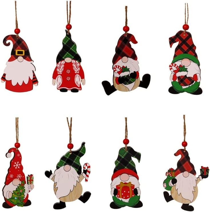 Amazon.com: Suandsu 8 Pcs Mini Christmas Gnome Wooden Hanging Ornaments ...