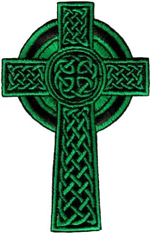 Amazon.com: Celtic Cross Large Iron-On Patch Green Embroidered Relgious ...