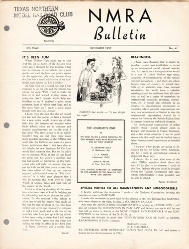 NMRA Bulletin Magazine, December 1952 (19th Year No. 4): Harlan, Enoch ...