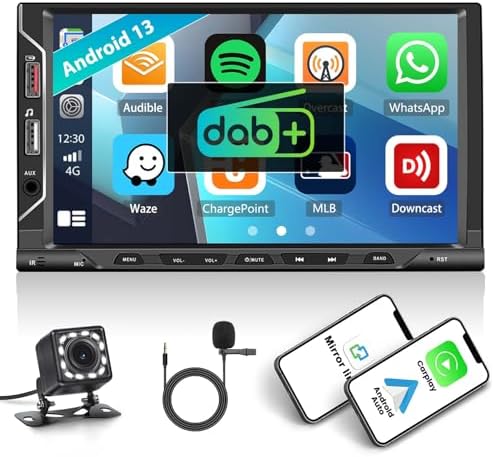 1+16G Android 13 Double Din DAB+ Car Stereo with Wireless CarPlay ...
